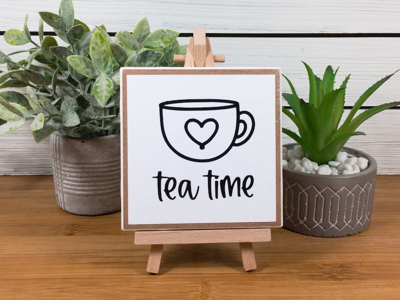 Tea Time Ceramic Tile Sign With Easel Tea Bar Sign Modern - Etsy