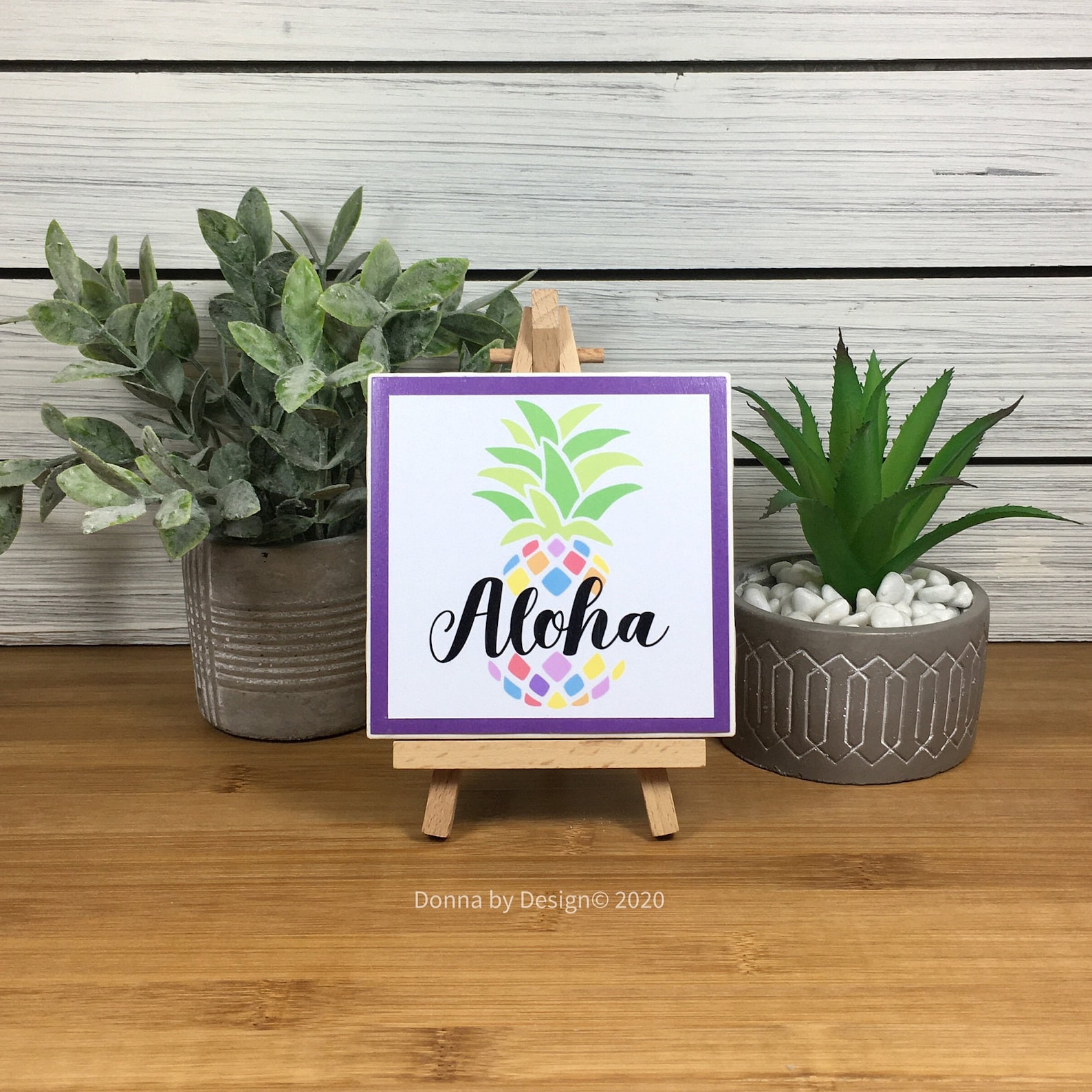 Aloha Pineapple Ceramic Tile Sign With Easel Hawaiian Aloha | Etsy