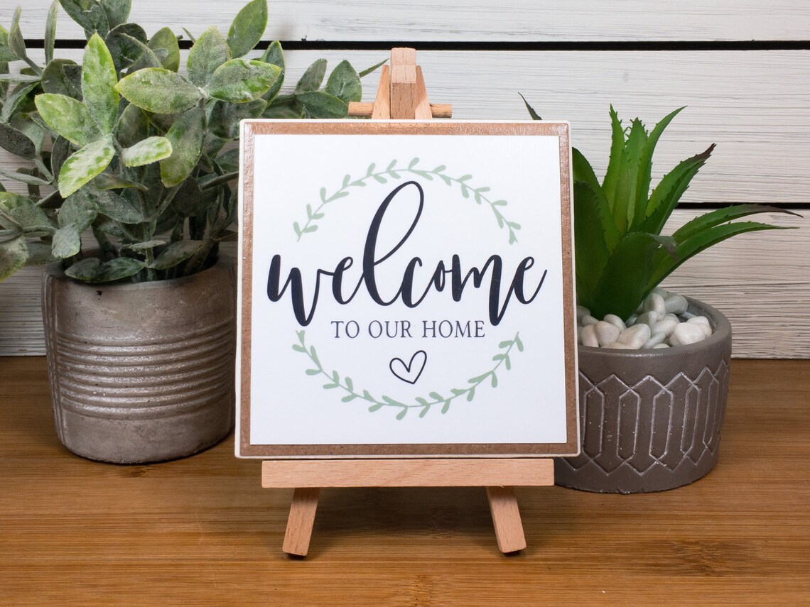 Welcome to Our Home Ceramic Tile Sign with Easel Welcome | Etsy