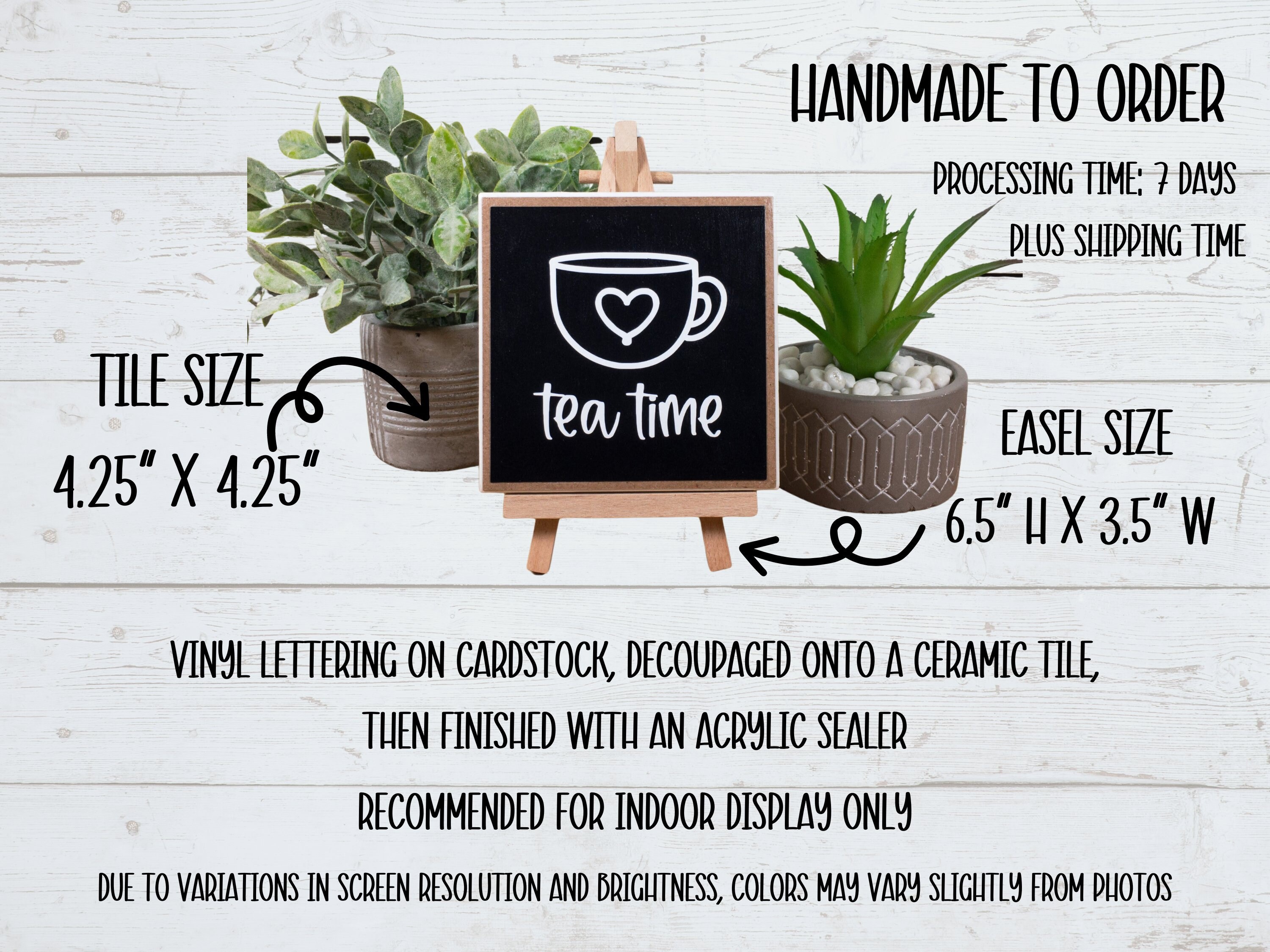 Tea Time Ceramic Tile Sign With Easel, Tea Bar Sign, Modern Farmhouse ...