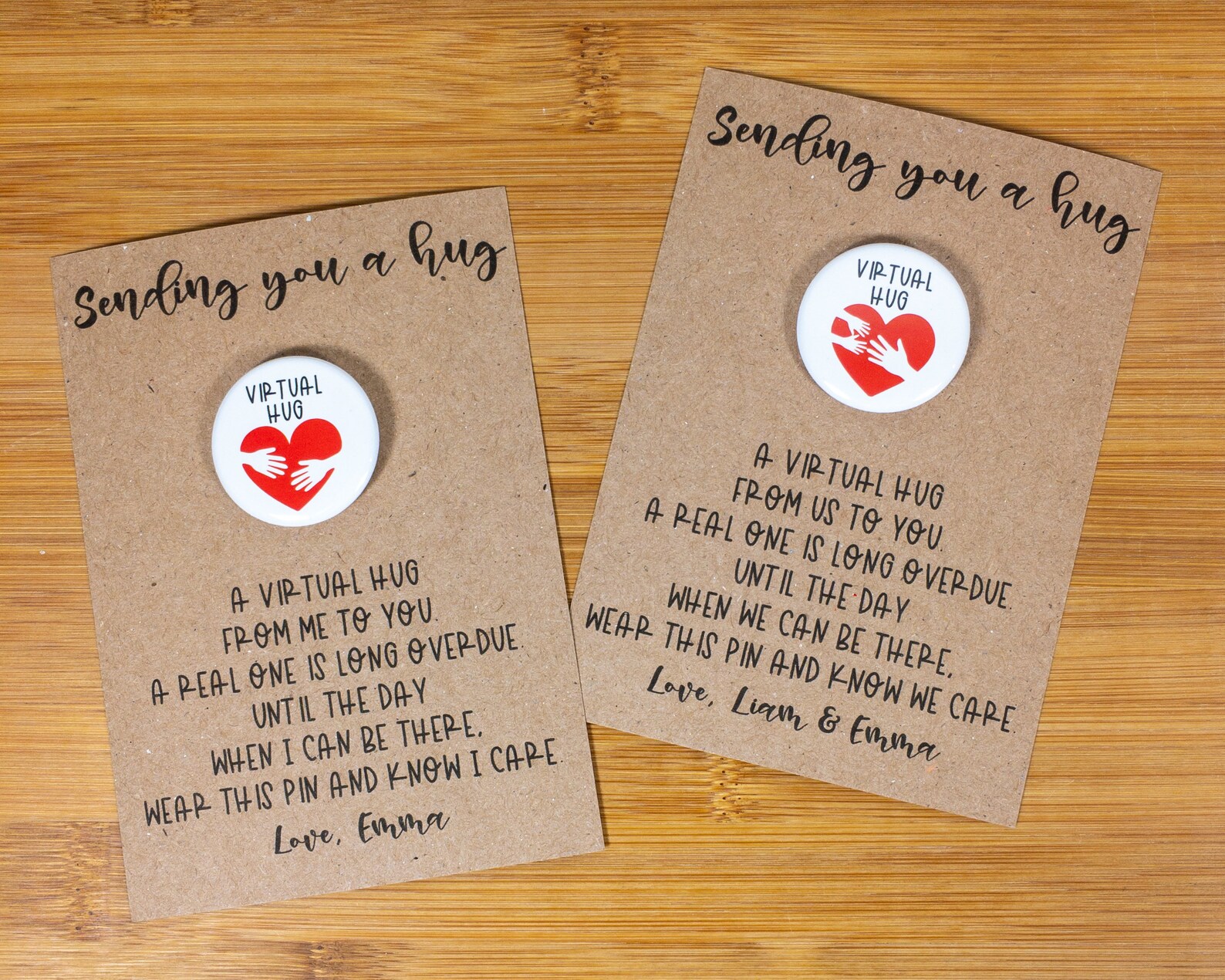 Virtual Hug Card and Pin Social Distancing Gift Pocket Hug | Etsy