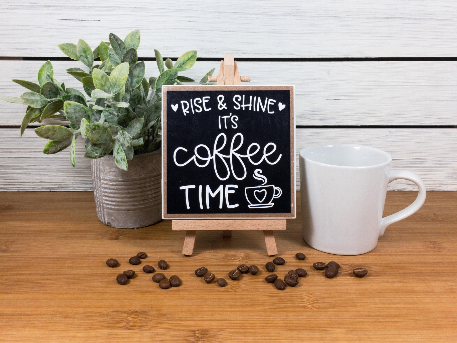 Coffee Bar Ceramic Tile Sign With Easel Rise and Shine - Etsy