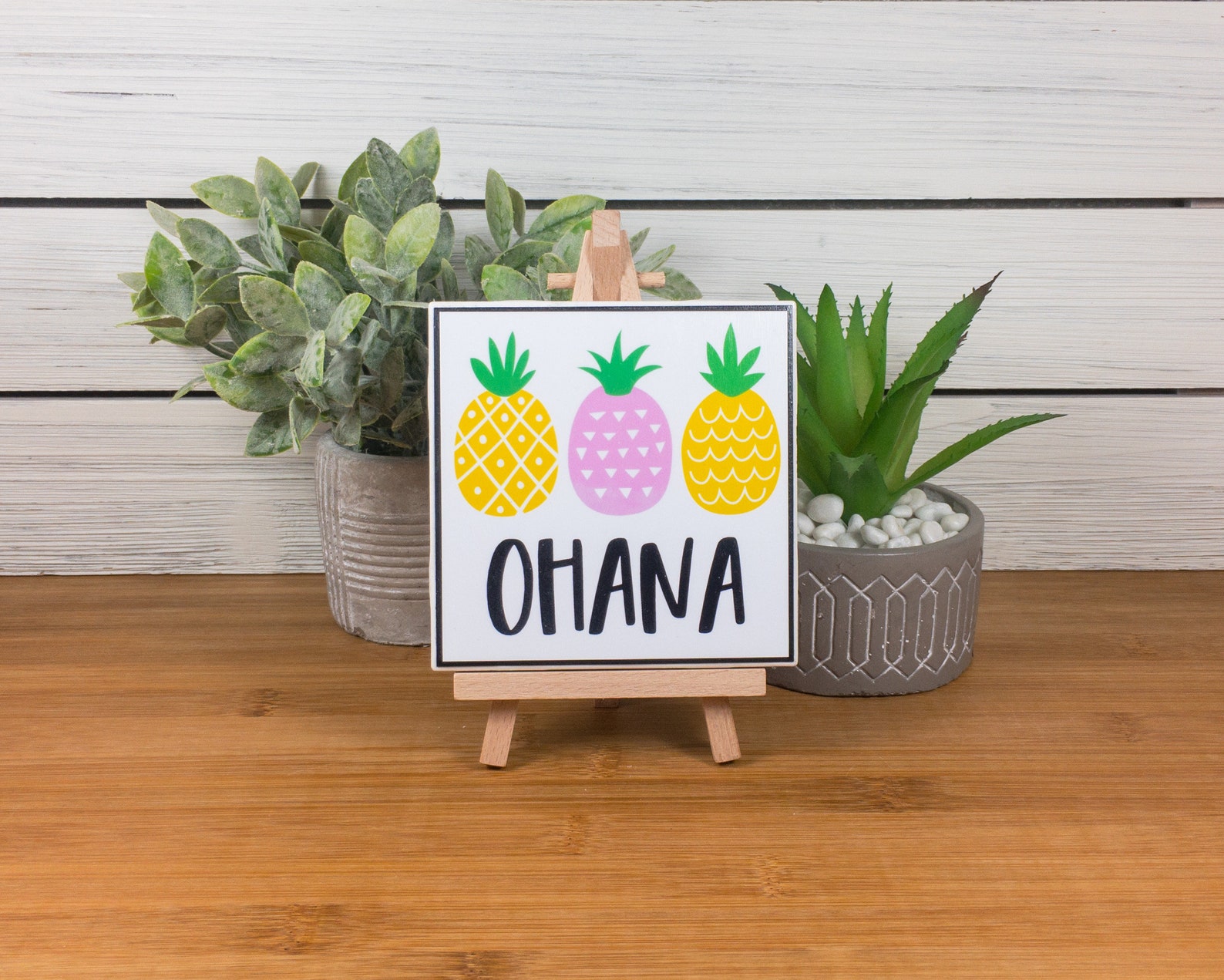 Ohana Ceramic Tile Sign With Easel, Ohana Sign, Hawaiian Pineapple Sign ...