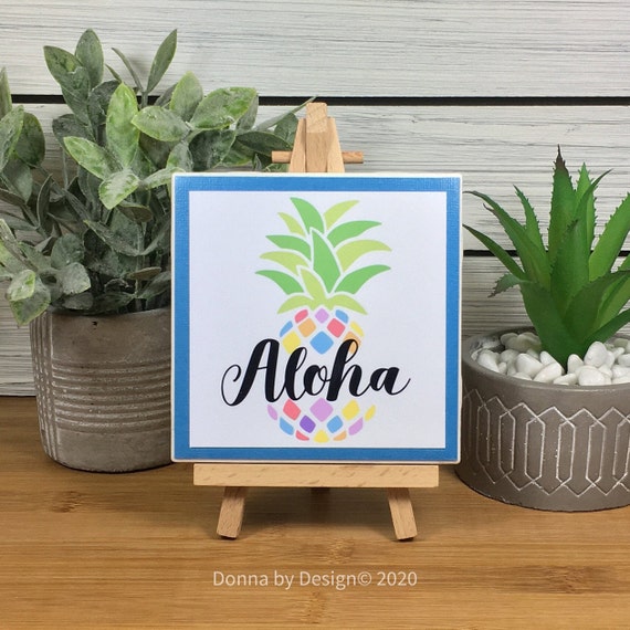 Aloha Pineapple Ceramic Tile Sign With Easel Hawaiian Aloha | Etsy