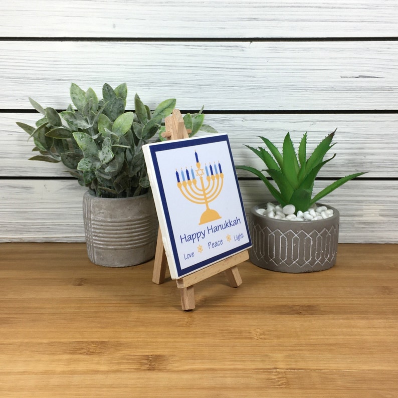 Happy Hanukkah Menorah Ceramic Tile Sign With Easel - Etsy