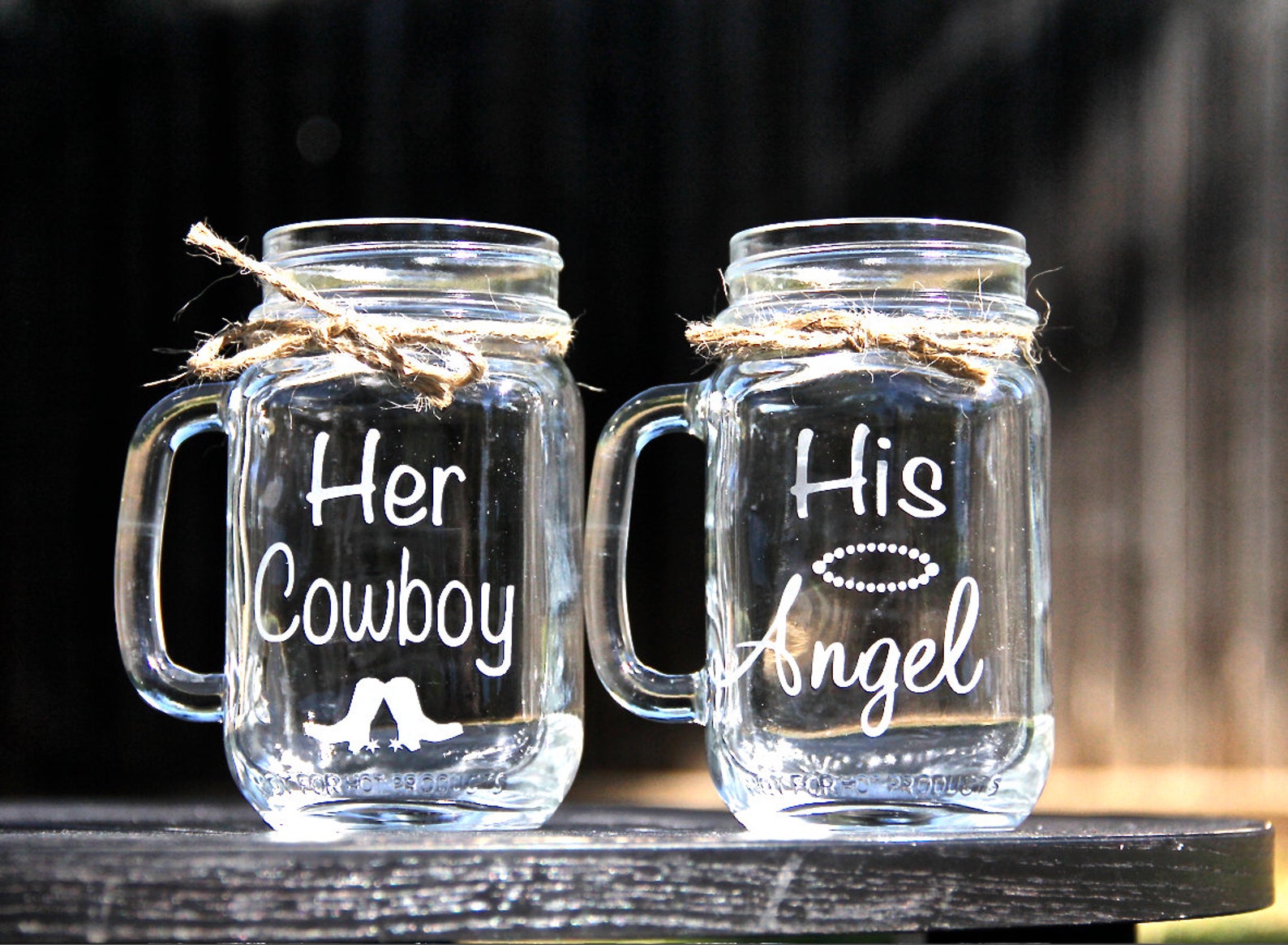 2 Mason Jar Mugs, Her Cowboy & His Angel - Etsy