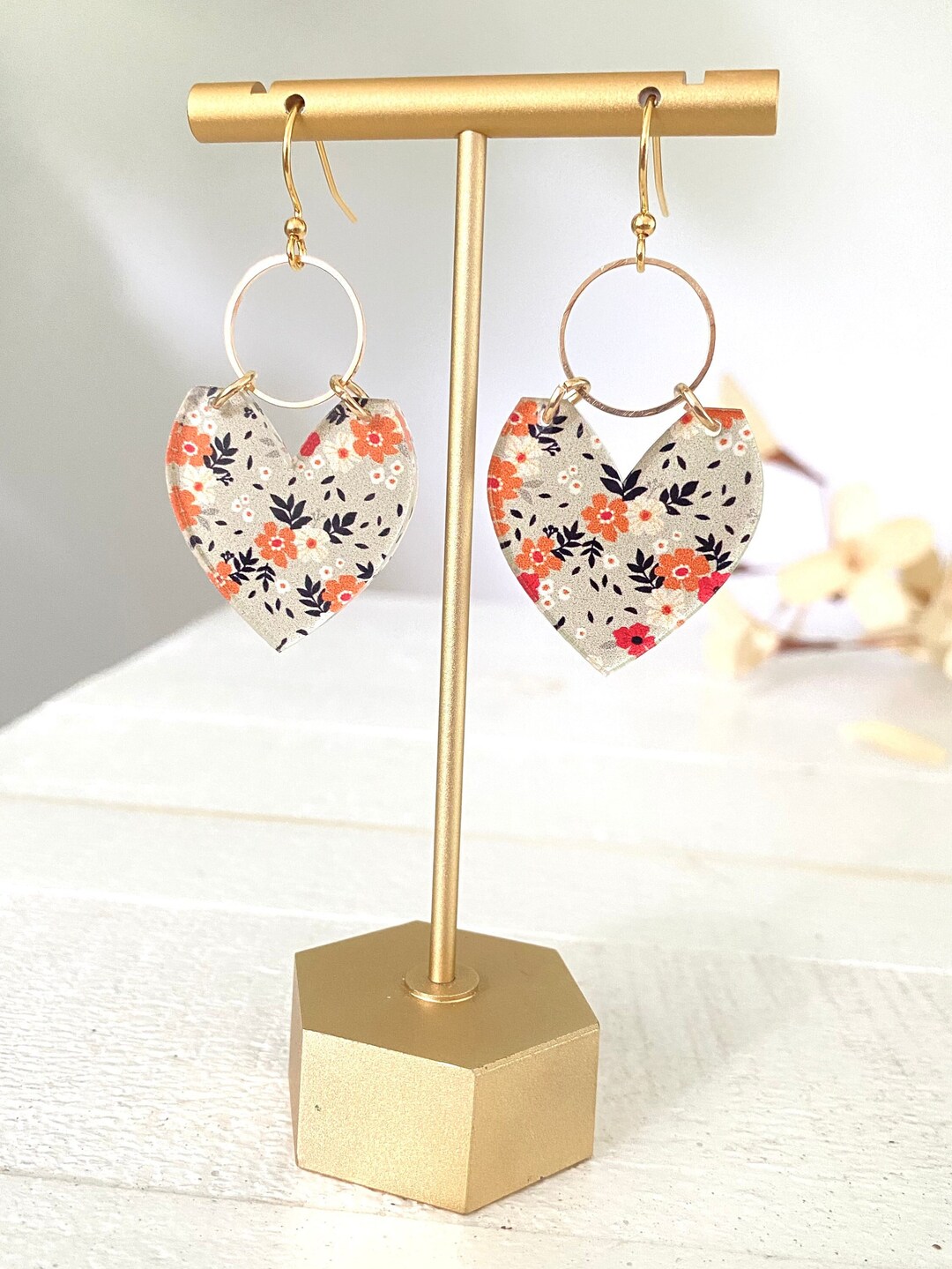 Floral Earrings, Acrylic Fall Foliage Earrings, Fall Statement Earrings ...