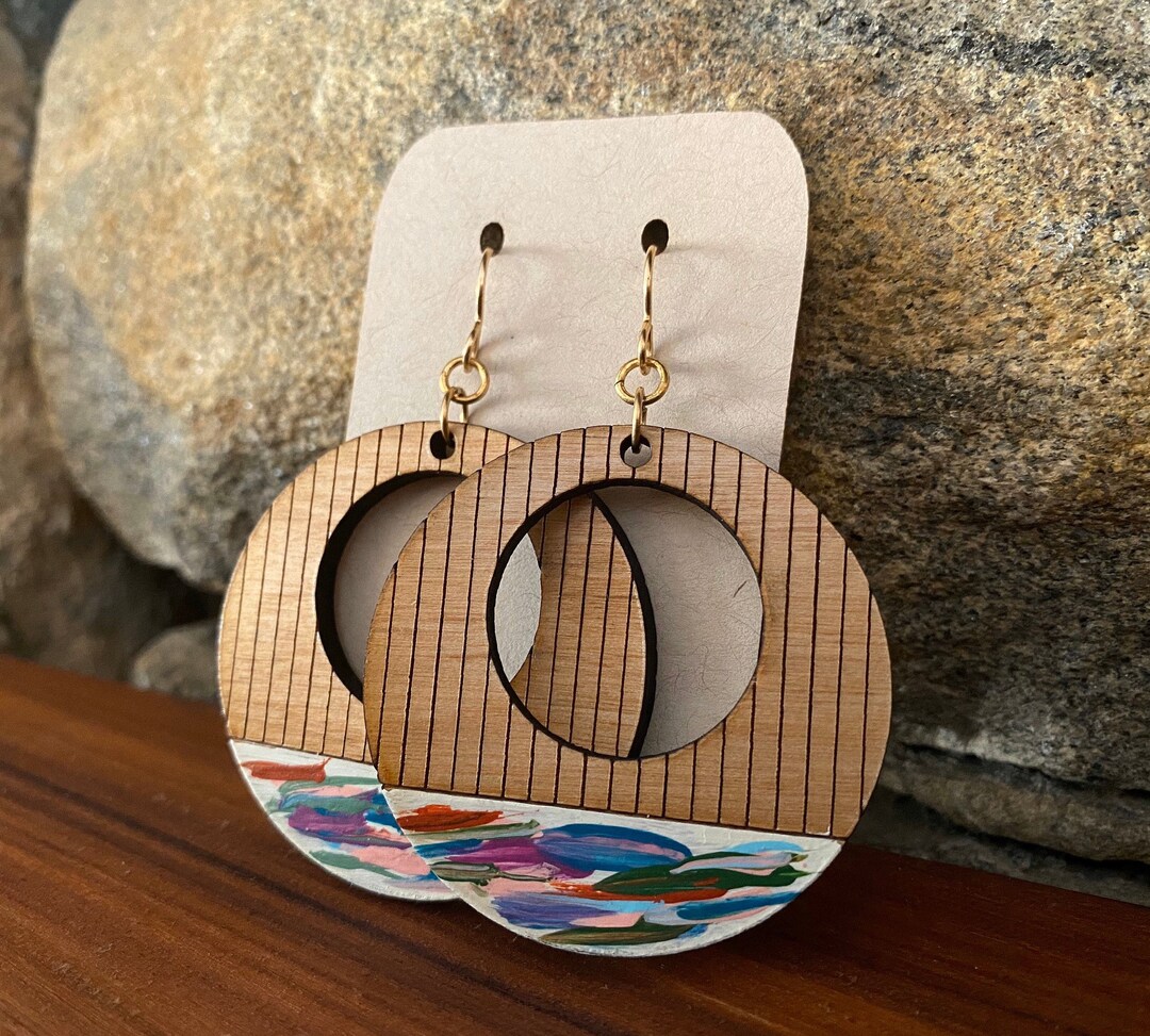 Wood Earrings, Sunset Colors - Etsy