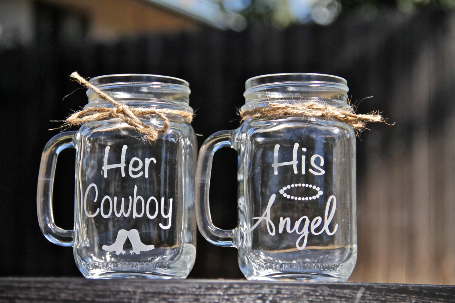 2 Mason Jar Mugs, Her Cowboy & His Angel - Etsy