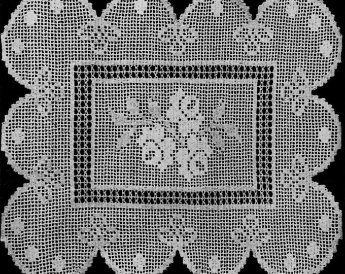 Vintage Filet Crochet Pattern rose Panel in Filet - Etsy