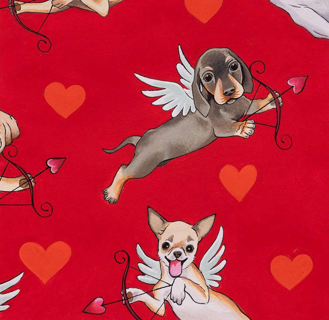 Puppy Love Valentines Day Red Fabric 18 X 44 100% Cotton . - Etsy