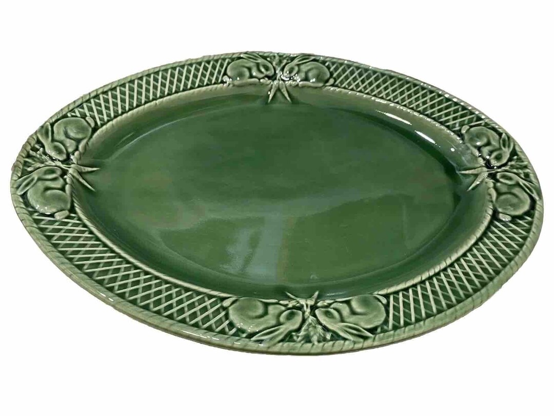 Bordallo Pinheiro Rabbit Green Oval Serving Platter 15-1/2 Portugal ...