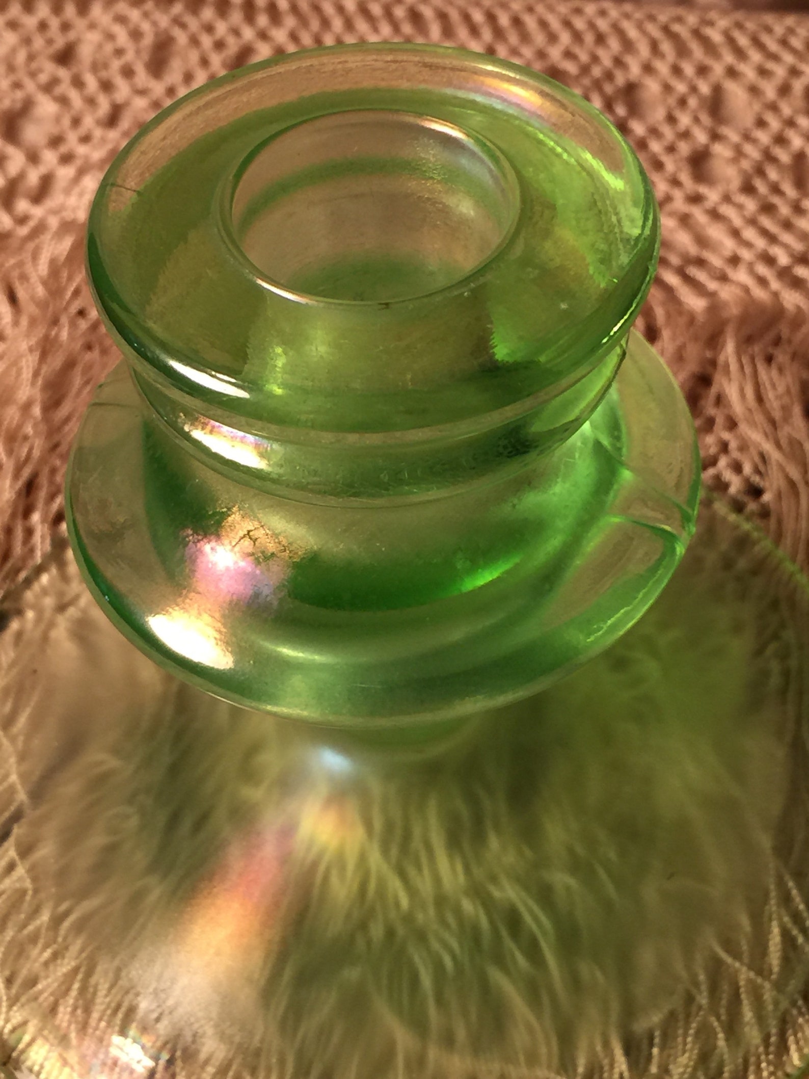 Antique Vasoline Uranium Art Glass Candle Holder Lime Green Opalescent ...