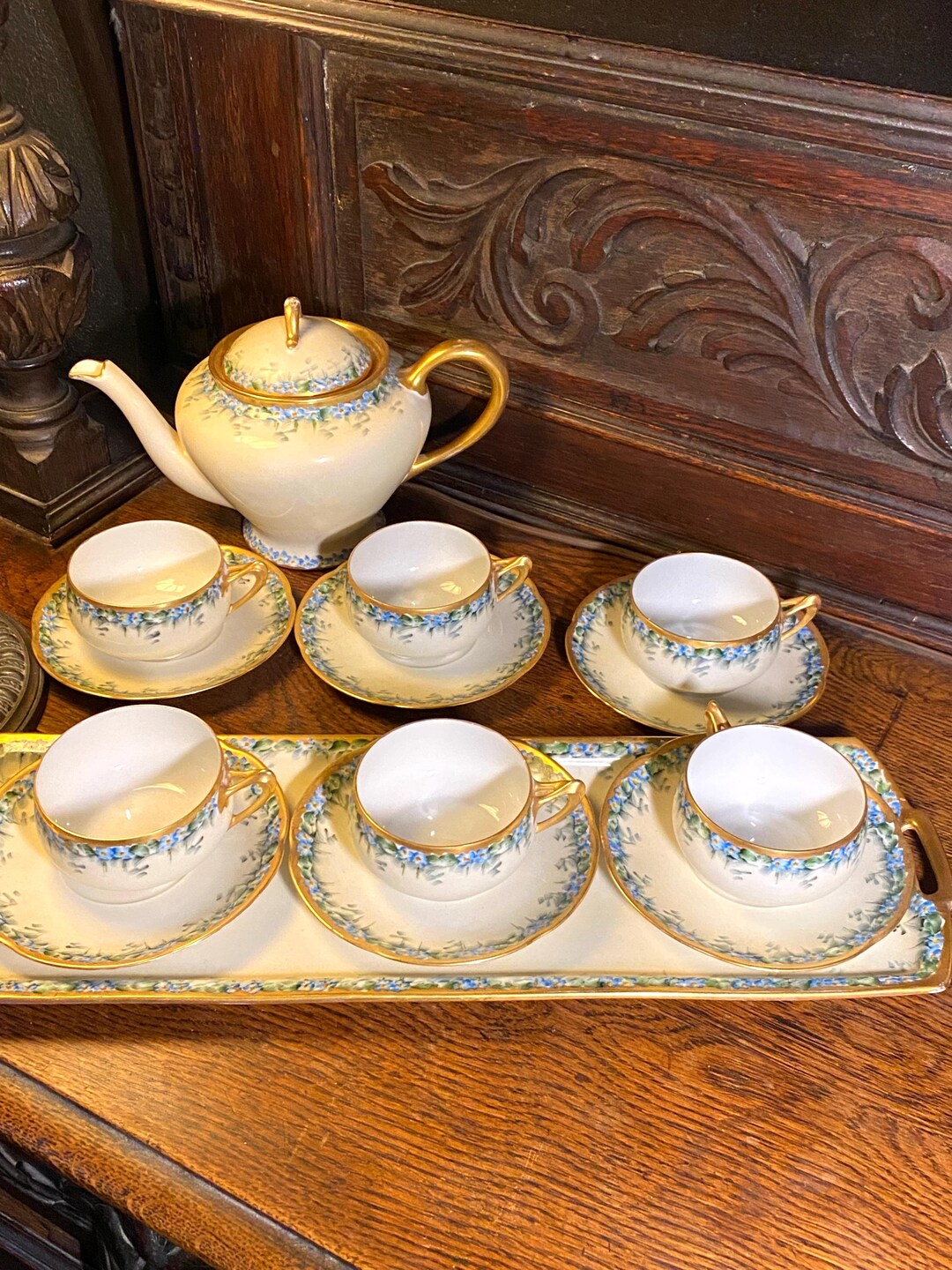 Antique Austrian Tea Service Set - 14 Piece Set - 6 Cups and Saucers ...