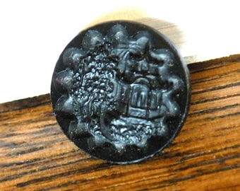 Antique Black Glass Button, Deknatel, Pagoda & Trees - Etsy