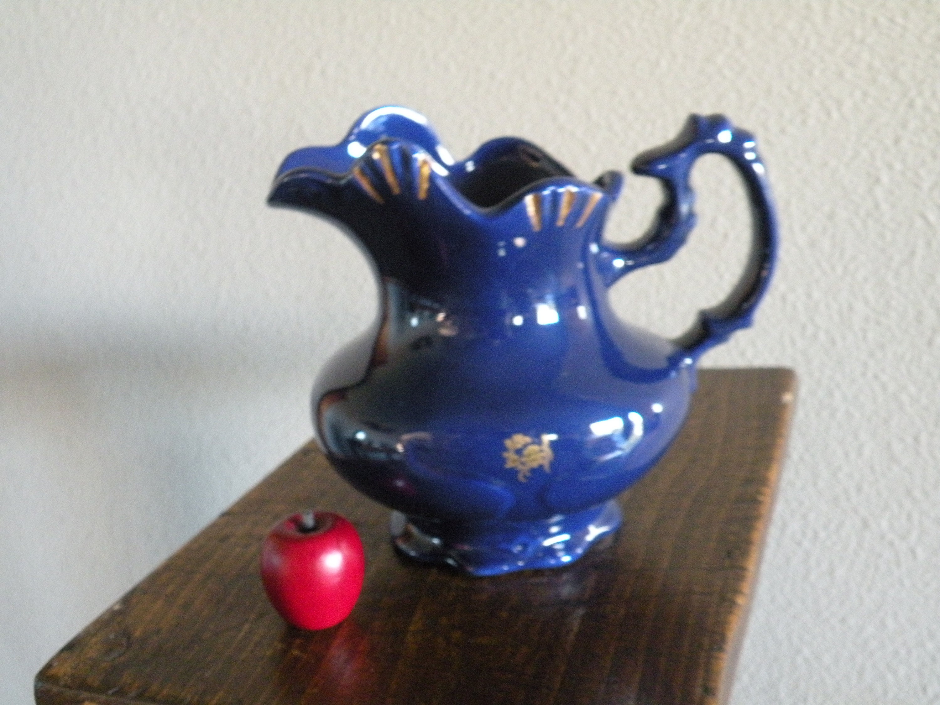 Vintage Cobalt Blue Pitcher Decorative Small Blue and Gold - Etsy Vintage Cobalt Blue Pitcher Decorative Small Blue and Gold - Etsy