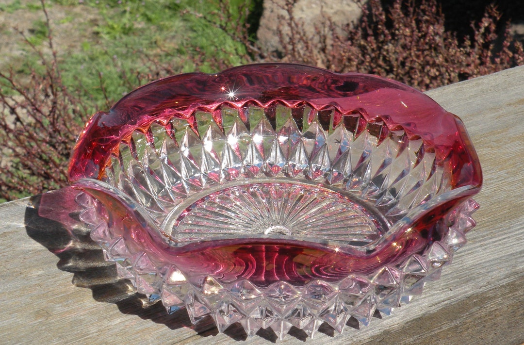 Vintage Ruby Flash Candy Dish, Diamond Point Pattern - Etsy