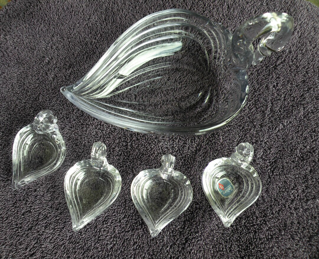 Vintage Heisey Glass Swans, Nut Dishes, Snack Cups, Salt Cellar ...