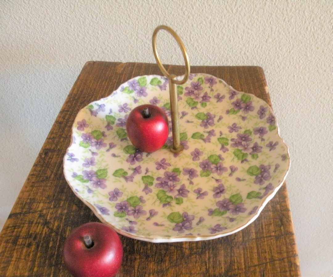 Vintage Lefton China Tidbit Tray, Hand Painted Violet Chintz Pattern ...