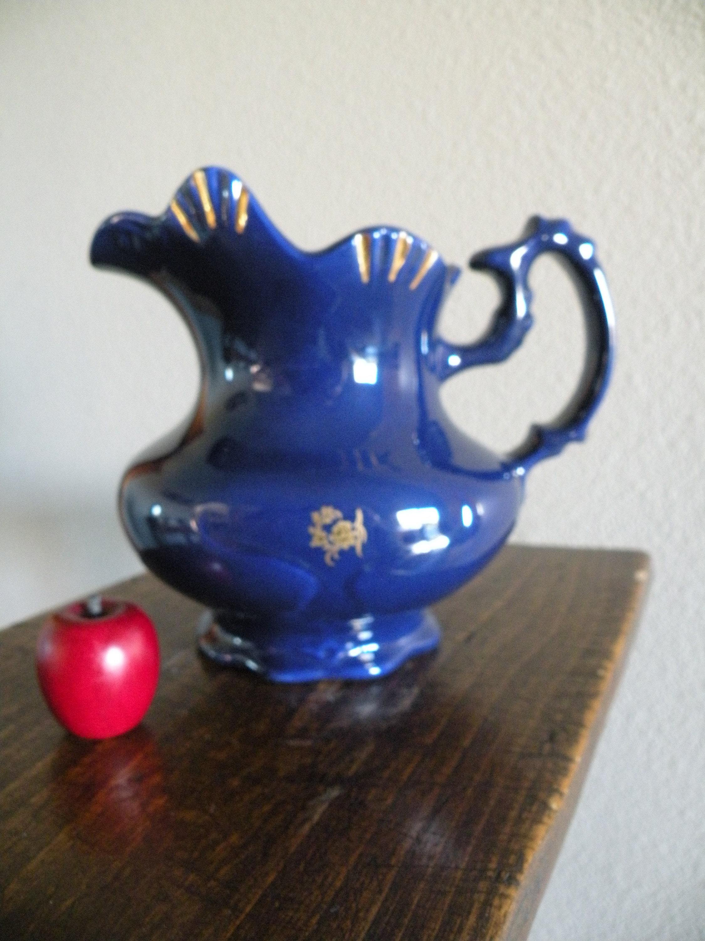 Vintage Cobalt Blue Pitcher Decorative Small Blue and Gold - Etsy