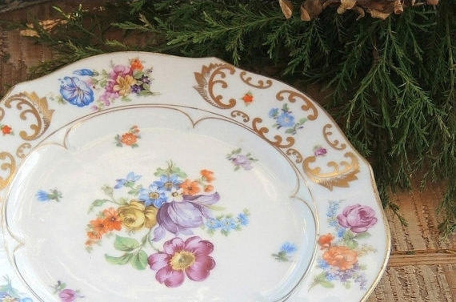 Antique Czechoslovakia Floral and Gold Gilt Salad Plate, Wedding Plates ...