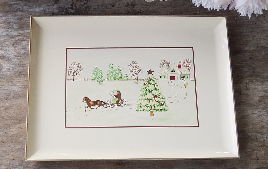 Sleigh Ride Lacquerware Serving Tray Otagiri Japan Christmas Decorative ...