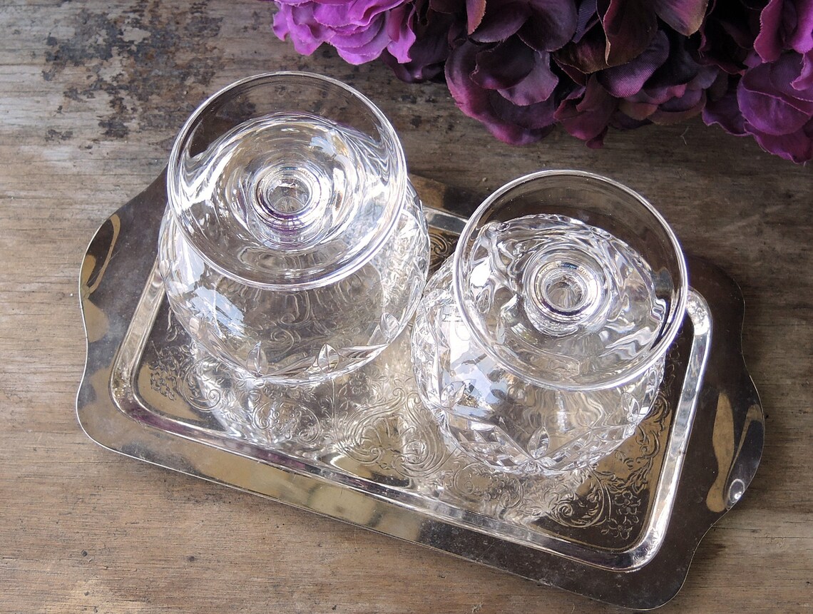 Mismatched Bevel Cut Crystal Brandy Snifters Glasses Set of 2 Cognac ...