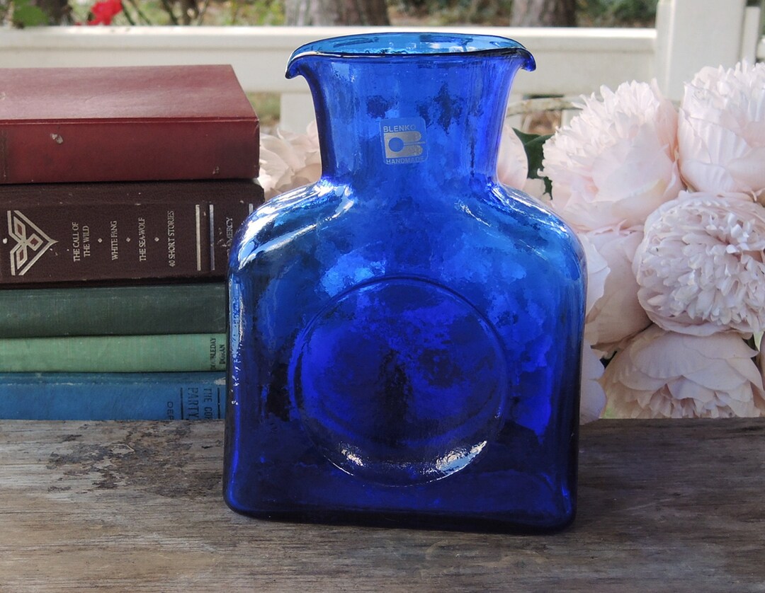 Mid Century Blenko Blue Glass Double Spout Pitcher - Etsy