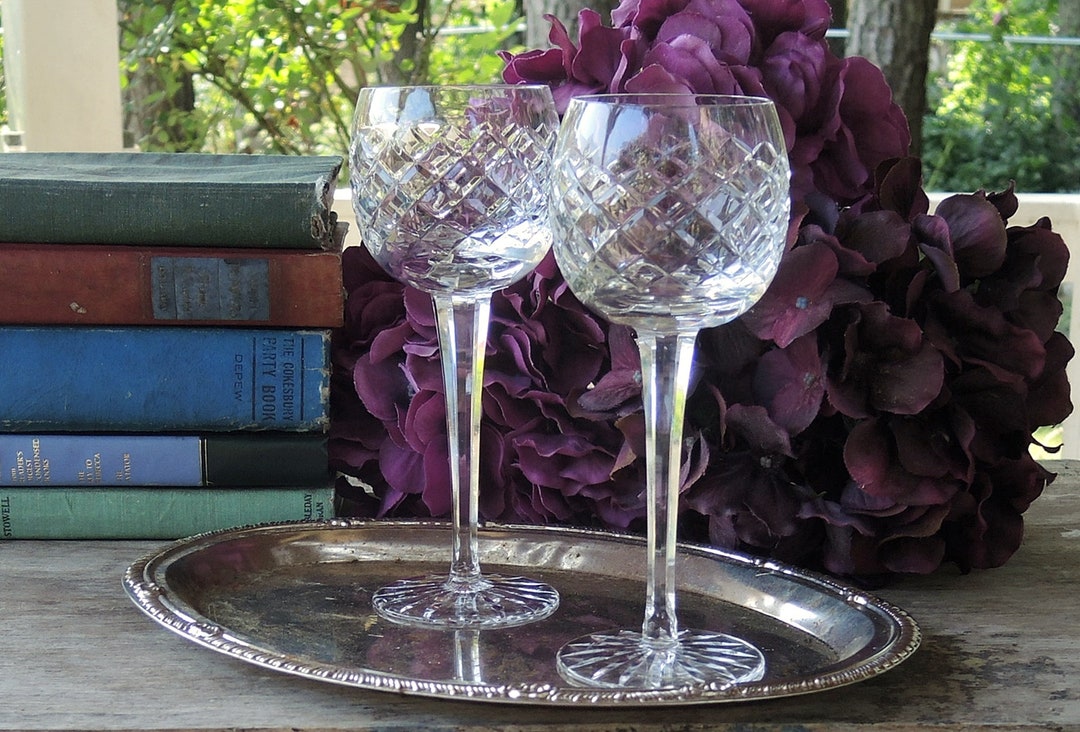 Bevel Cut Red Wine Glasses Set of 2 Crosshatch Wine Goblets Cut Crystal ...