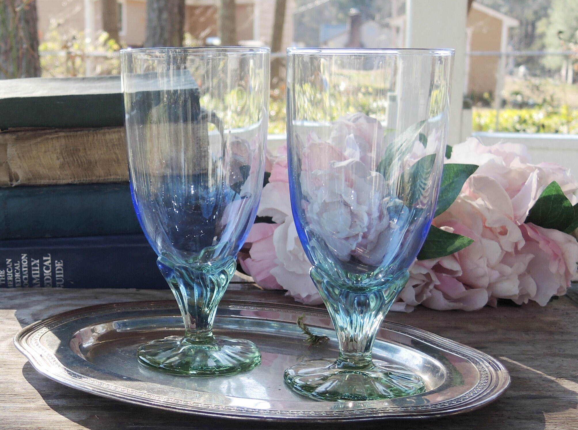 Bormioli Rocco Bahia Footed Ice Tea Glasses Set of 2 Vintage - Etsy