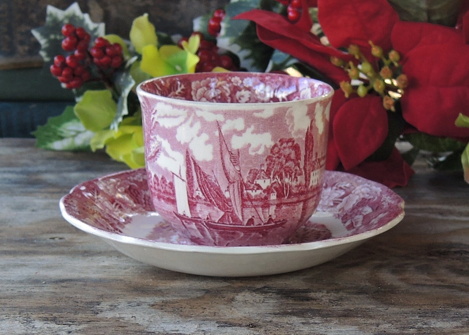Palissy Red Transferware Tea Cup Set Mismatched Tea Cup & Saucer Set ...