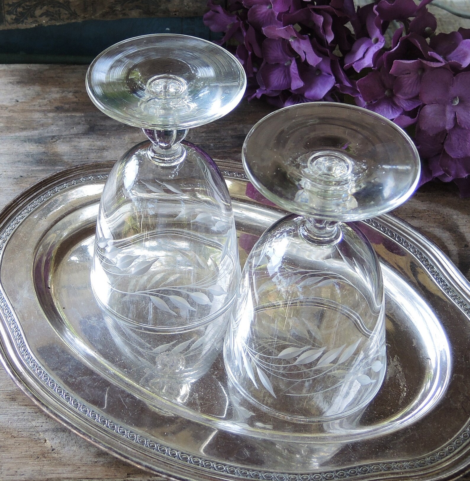 Libbey Wheat Water Goblets Set of 2 Etched Crystal Textured - Etsy