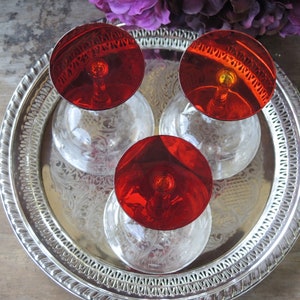 Louie Weston Red Footed Etched Clear Crystal Champagne Glasses Set of 3 ...