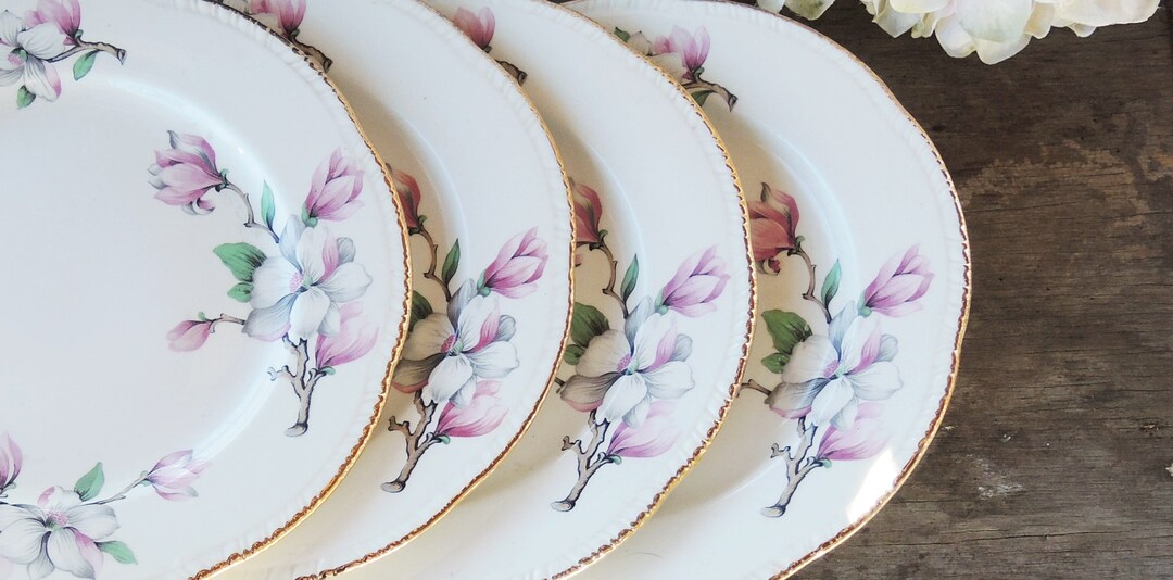 Pink Magnolia Lunch Plates Set of 4 Homer Laughlin Rhythm China Plates ...