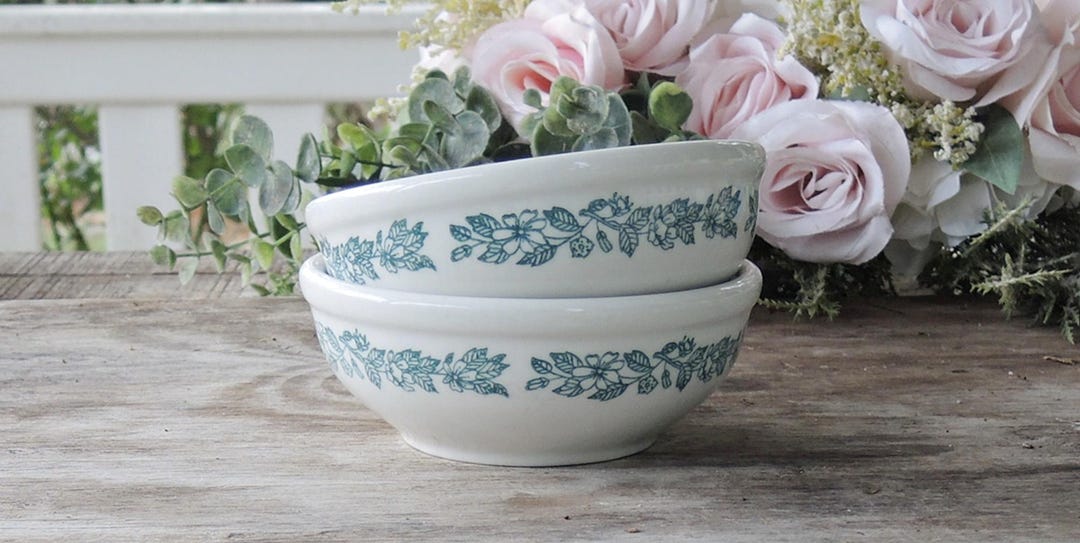 Shenango Cereal Bowls Set of 2 Lawrence Thriftware White and Green ...