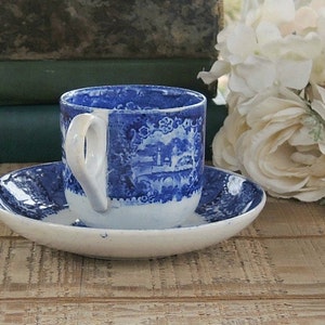 Antique German Flow Blue Tea Cup Saucer Set, Franz Anton Mehlem Malta ...
