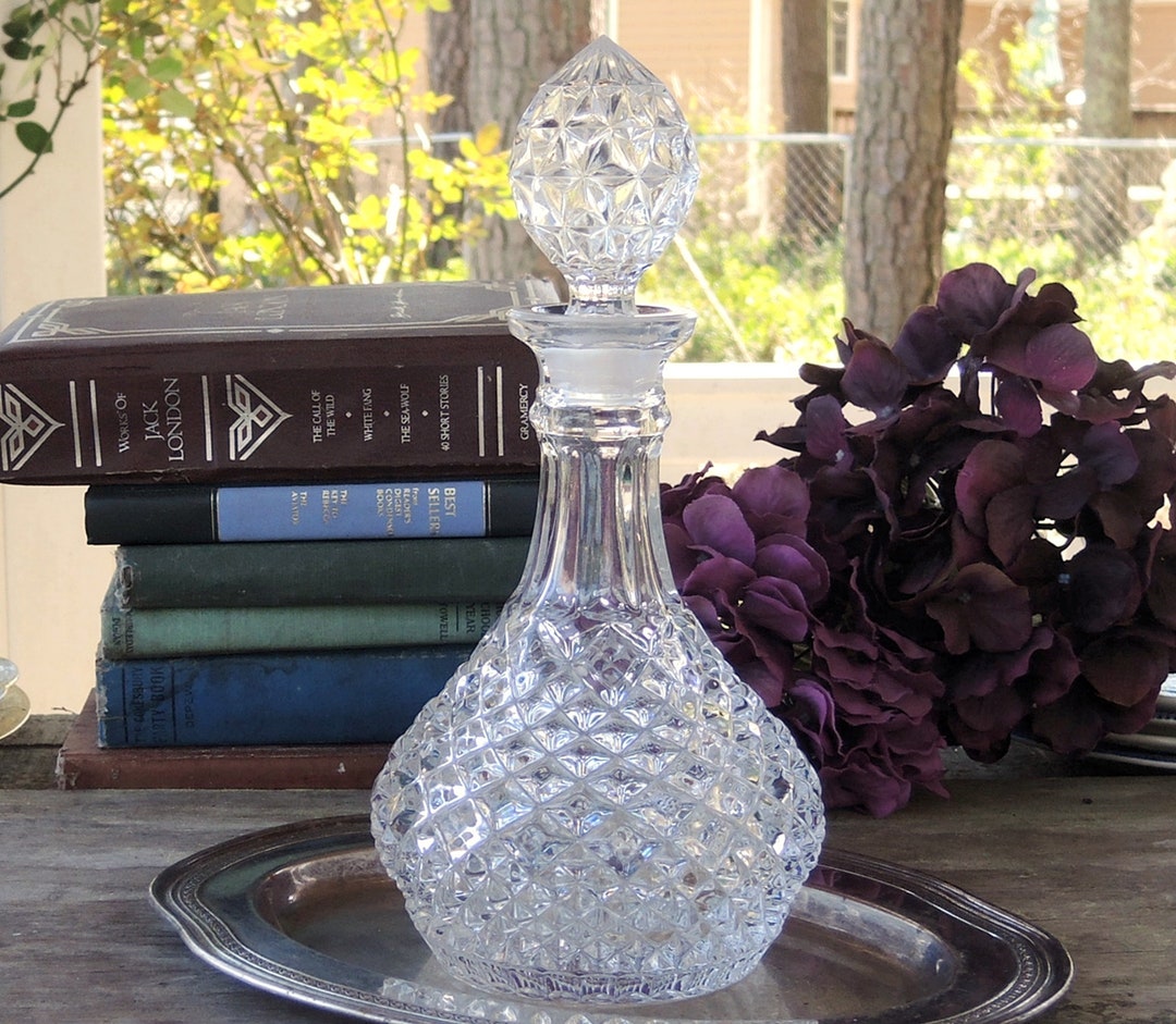 Vintage Bevel Cut Glass Wine Decanter With Stopper Heavy Leaded Glass ...