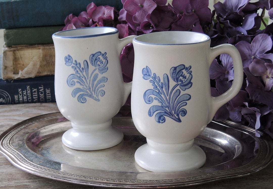 Pfaltzgraff Yorktowne Blue Footed Coffee Mugs Set of 2 Hot Chocolate ...