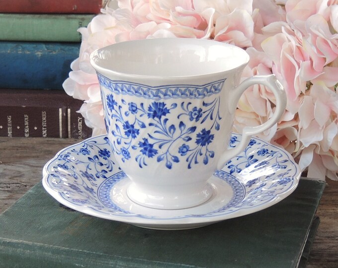 Nikko Chatham Footed Cup and Saucer Set Made in Japan Blue and White ...