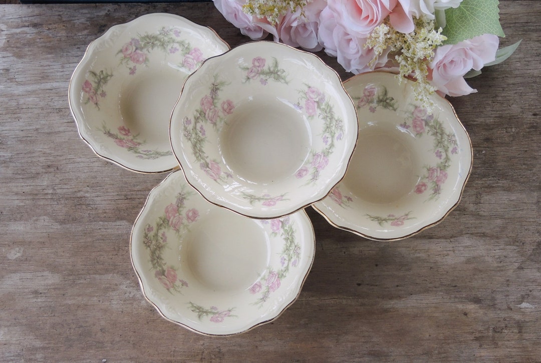 Vintage Cream and Floral Coupe Cereal Bowls Set of 4, Tea Party ...