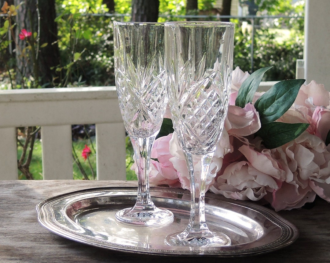 Lead Crystal Champagne Flutes Set of 2 Toasting Flutes Cut Crystal ...