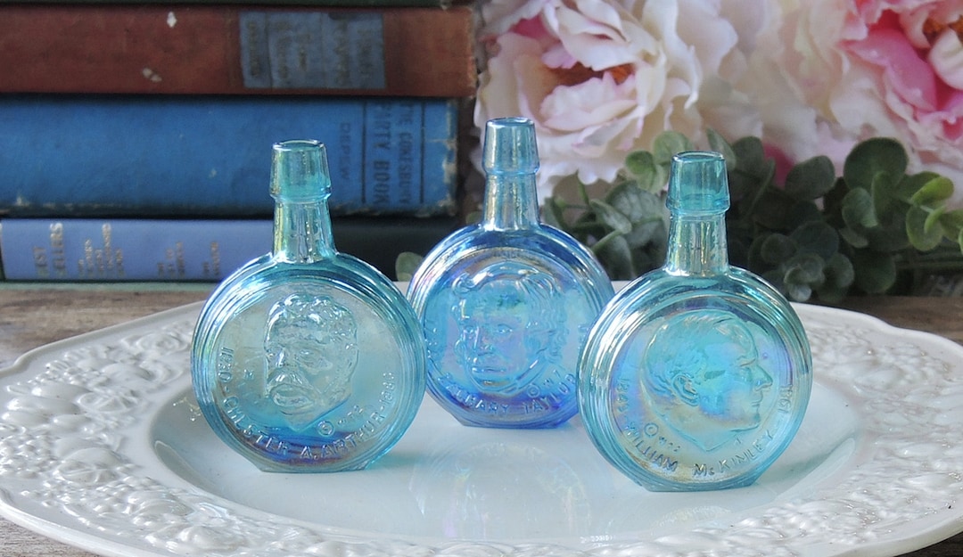 Vintage Mini Aqua and Blue Iridescent Bitters Bottles Set of 3 ...