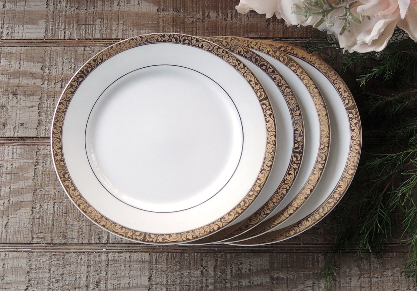 Sango Deville White and Gold Dinner Plates Set of 4 Gold | Etsy