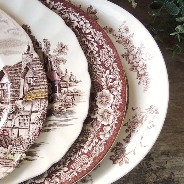 Brown Transferware Dinner Plates - Etsy