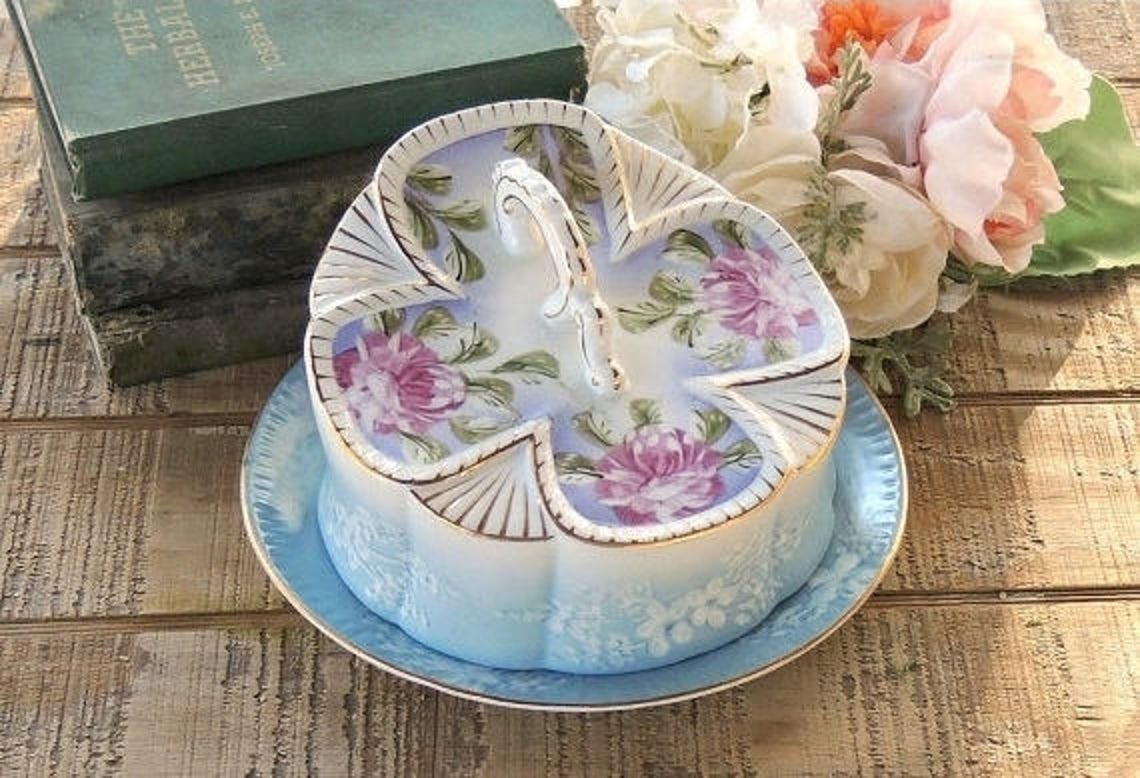 Limoges China Blue Floral Cheese Dish, Cheese Keep, Cottage Style ...