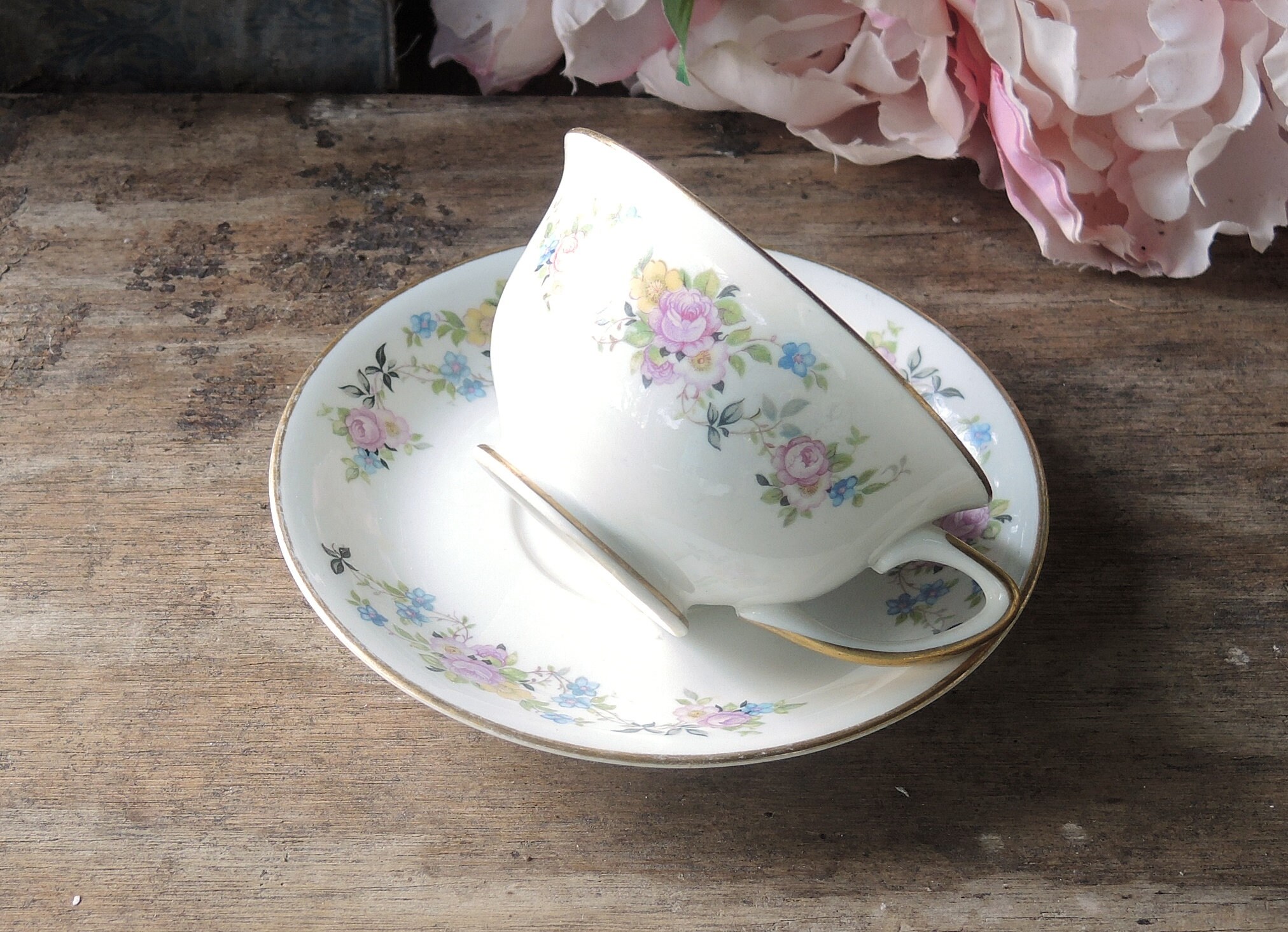 Empress Floral Tea Cup Set Tea Cup and Saucer Made in USA Ca. 1940's ...