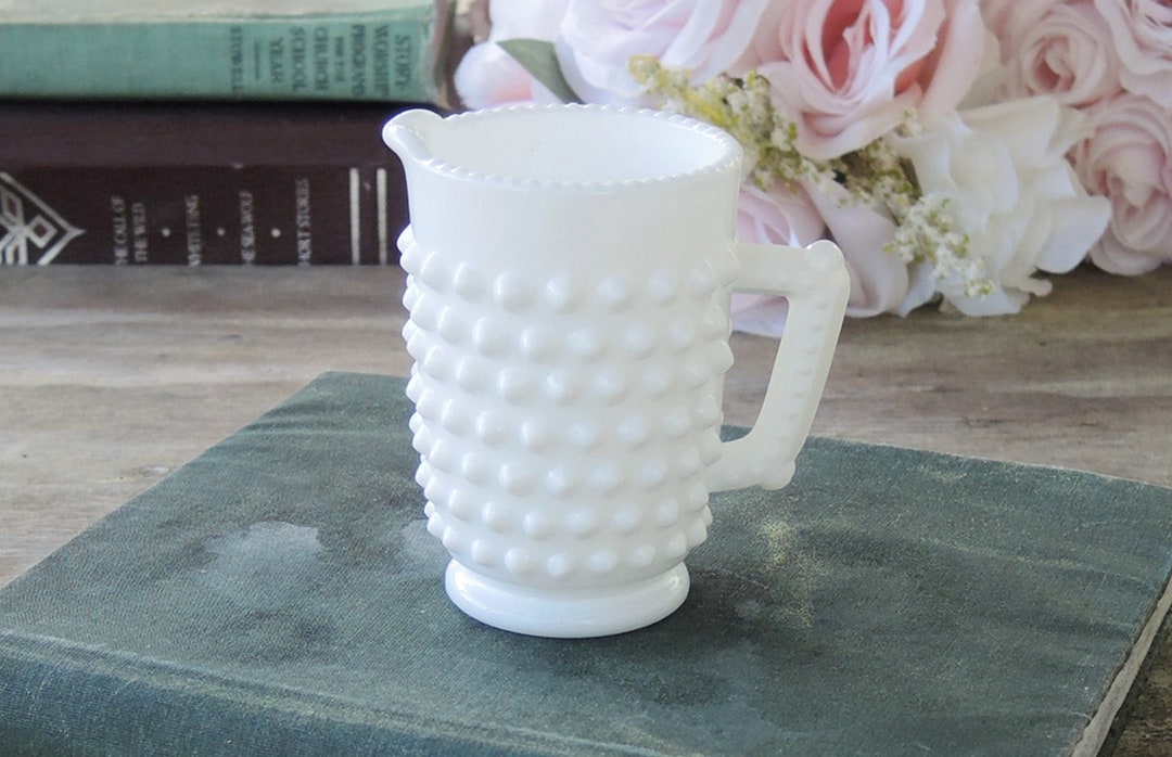 White Milk Glass Hobnail Small Pitcher White Milk Glass Creamer ...