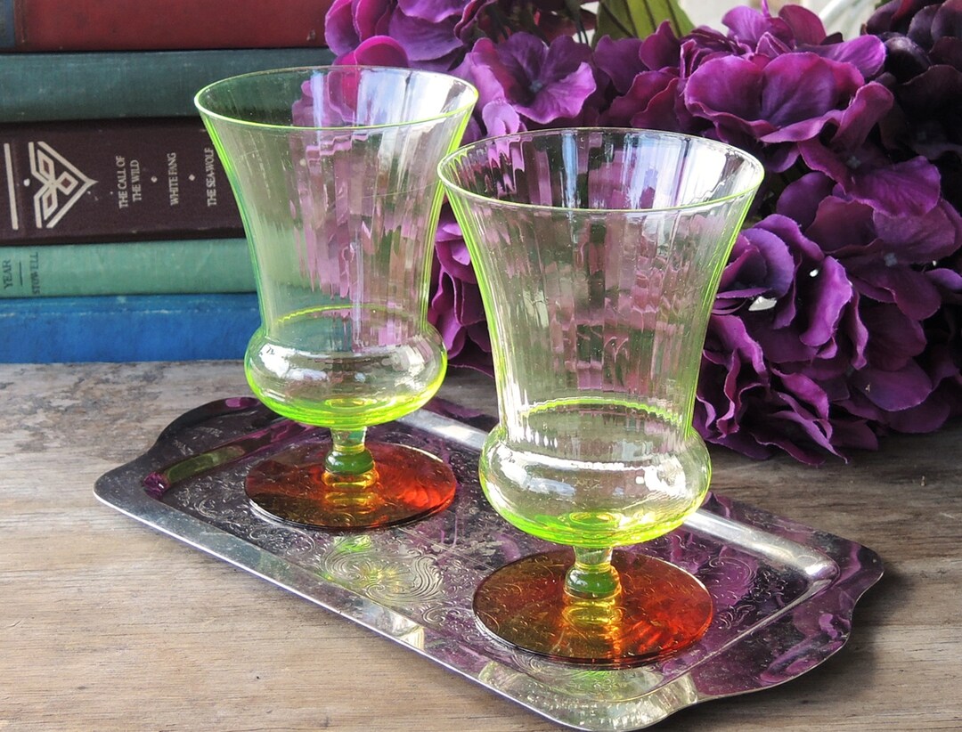 Utility Glass Nilotus Vaseline and Amber Glass Ice Tea Glasses Canary ...