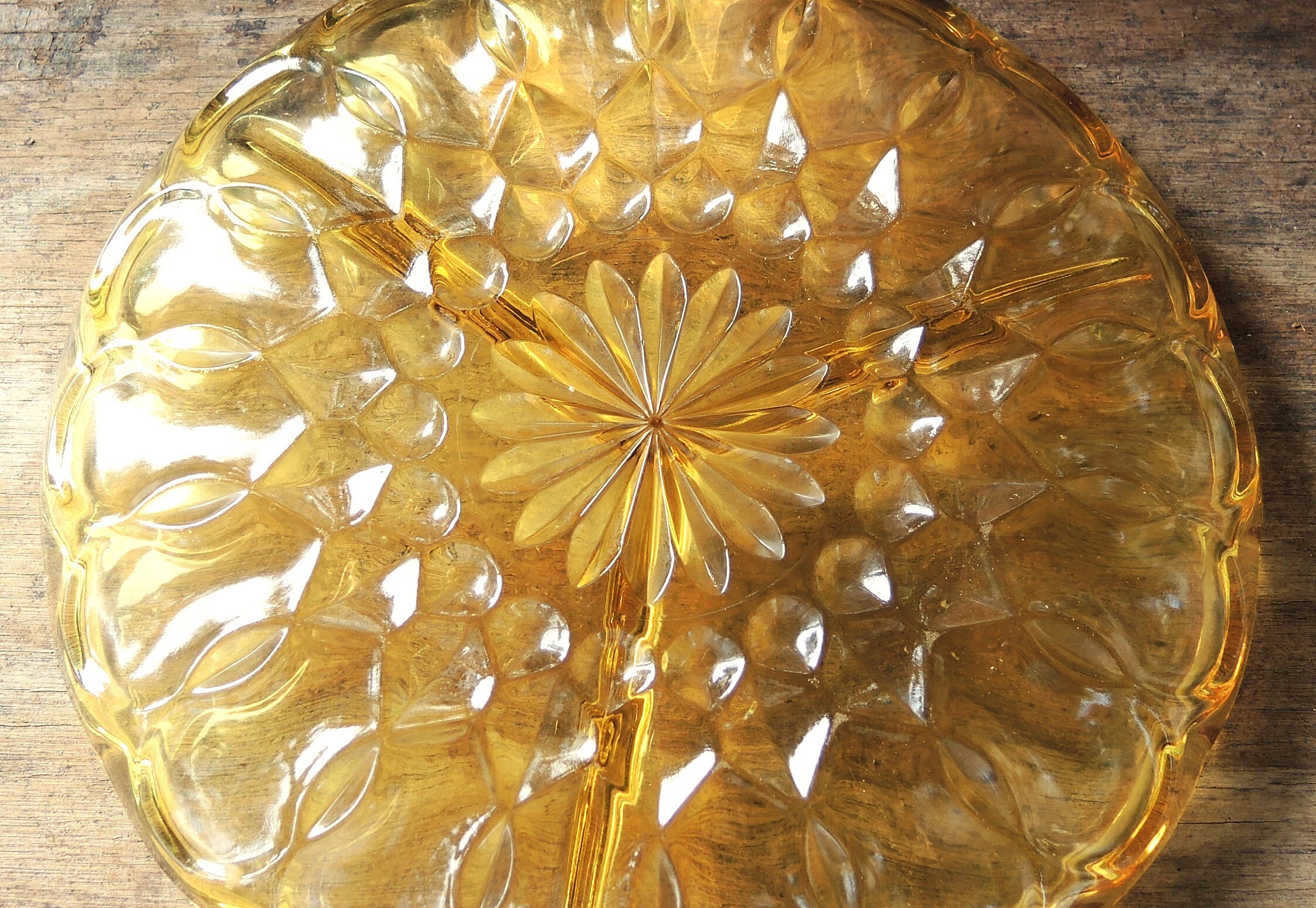 Yellow Divided Dish Round Scalloped Edges Topaz Glass 3 | Etsy