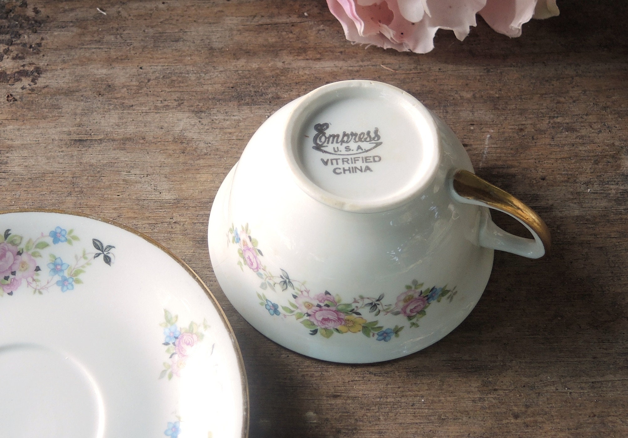 Empress Floral Tea Cup Set Tea Cup and Saucer Made in USA Ca. 1940's ...